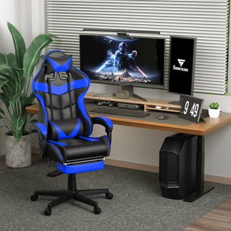 Captain Series Ergonomic Gaming Chair with Footrest Blue Home Office ...