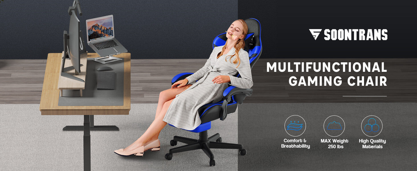 Captain Series Ergonomic Gaming Chair with Footrest Blue Home Office ...